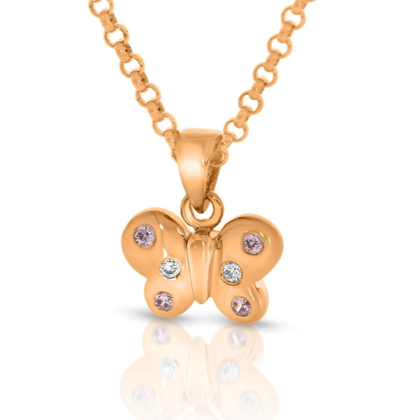 Kinderkette Schmetterling Anhänger rosé vergoldet – Galwani