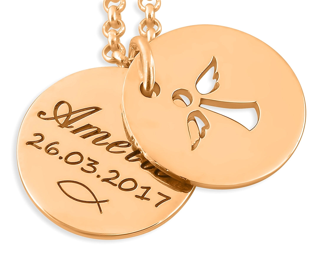 ROSÉ GOLD KETTE VERGOLDET MIT ENGEL, TAUFKETTE, SCHUTZENGEL – Galwani